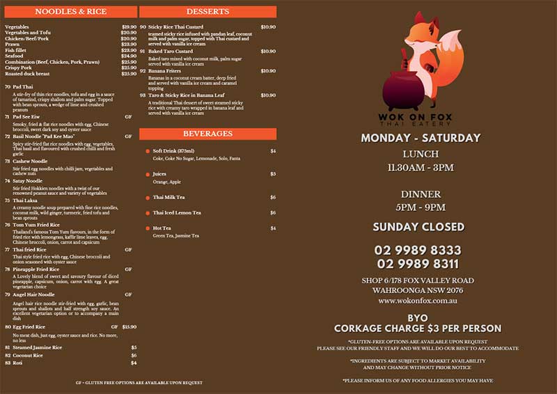 Menus • WOK ON FOX