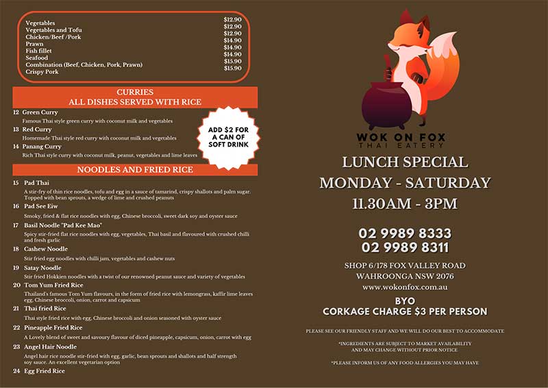 Menus • WOK ON FOX