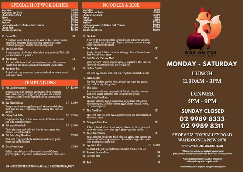 Menus - WOK ON FOX